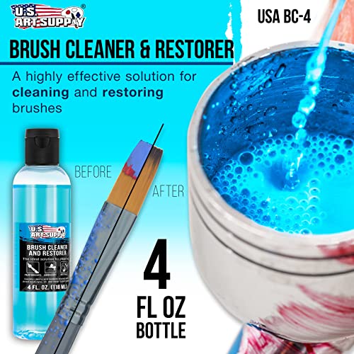 U.S. Art Supply Brush Cleaner and Restorer, 4 Ounce Bottle - Quickly Cleans Paint Brushes, Airbrushes, Art Tools - Cleaning Solution to Remove Dried On Acrylic, Oil and Water-Based Paint Colors