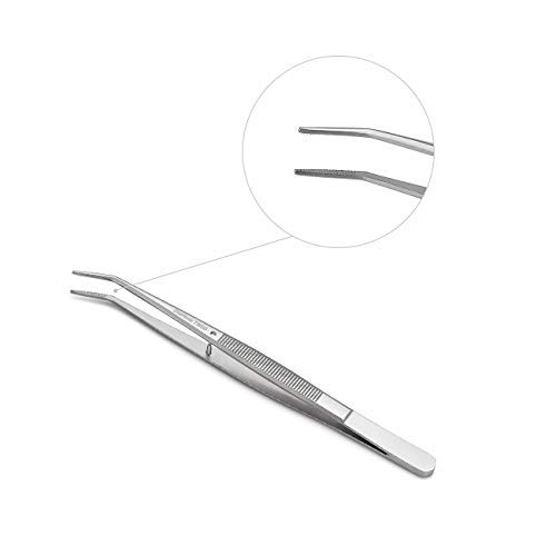 Stainless Steel Tweezers, with Curved Serrated Tip Multipurpose Tweezers Sewing Machine Tweezers Forceps for Craft Repairing (2PCS)