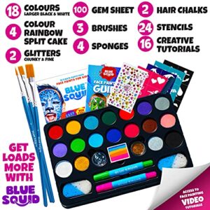 Blue Squid Face Painting Kit for Kids - 22 Color 160pcs Kids Face Paint Kit with Stencils & Book, Halloween Makeup Kit, Professional Face Paint Kids Face Painting Kit Non Toxic Face Paint Kit for Kids