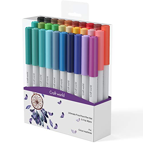 CRAFT WORLD 0.4 Tip Fine Point Pens for Cricut Maker 3/Maker/Explore 3/Air 2, Ultimate Fine Point Pens Set of 30 Pack Assorted Tools Accessories Writing Drawing Pen Compatible with Cricut