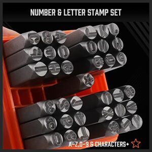 HORUSDY 37-Piece Number and Letter Stamp Set 1/4 (6mm) (A-Z & 0-9 + Stars) Punch Perfect for Imprinting Metal Stamping kit, Plastic, Wood, Leather