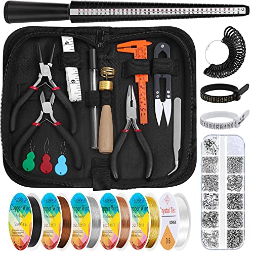 Audab Jewelry Wire Wrapping Jewelry Making Supplies Kit, Ring Sizer Measuring Tools Kit with Jewelry Tools, Ring Craft Wires, Jewelry and Jewelry Findings for Rings Making Jewelry Repair