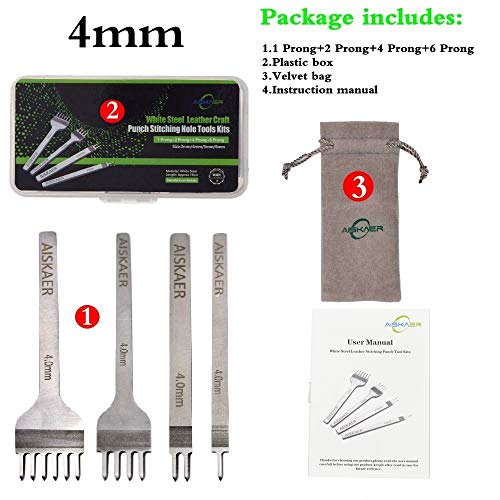 Aiskaer White Steel 4mm 1/2/4/6 Prong DIY Diamond Lacing Stitching Chisel Set Leather Craft Kits