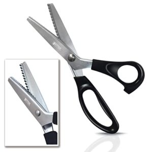 professional pinking shears, 9″ stainless steel fabric pinking shears, by better office products, dressmaking scissors, zig zag cut scissors, serrated blades for decorative patterns