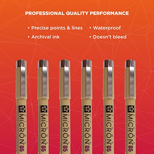 SAKURA Pigma Micron Fineliner Pens - Archival Black Ink Pens - Pens for Writing, Drawing, or Journaling - Black Ink - 05 Point Size - 6 Pack