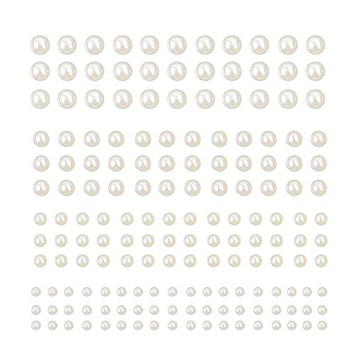 990 Pcs Self Adhesive Pearl Stickers, White Flat Back Pearls Sticker for Face Beauty Makeup Nail Art Cell Phone DIY Crafts Home Decor Scrapbooking Embellishments, 3mm/4mm/5mm/6mm