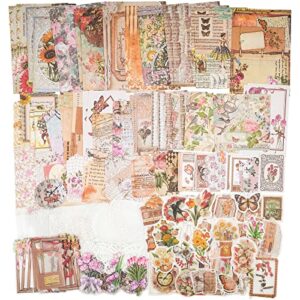 knaid 200 pieces vintage ephemera bundle junk journal kit scrapbook supplies paper sticker material pack for art journaling bullet journals planners collage decoupage crafter gifts (cottagecore)