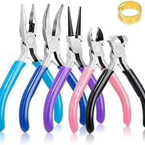 5 Packs Jewelry Pliers Set, Jewelry Making Tools with Needle Nose Pliers/Round Nose Pliers/Chain Nose Pliers/Bent Nose Pliers/Zipper Pliers, Jewelry Making Supplies Repair/ Cut Kits for Crafting