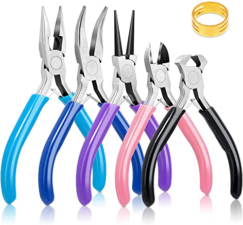 5 Packs Jewelry Pliers Set, Jewelry Making Tools with Needle Nose Pliers/Round Nose Pliers/Chain Nose Pliers/Bent Nose Pliers/Zipper Pliers, Jewelry Making Supplies Repair/ Cut Kits for Crafting