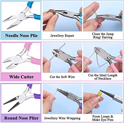 5 Packs Jewelry Pliers Set, Jewelry Making Tools with Needle Nose Pliers/Round Nose Pliers/Chain Nose Pliers/Bent Nose Pliers/Zipper Pliers, Jewelry Making Supplies Repair/ Cut Kits for Crafting