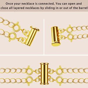 OHINGLT Necklace Layering Clasps Slide Lock Clasp Necklace Connector Multi Strands Slide Tube Clasps