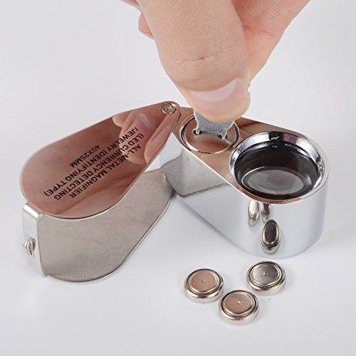 40X Full Metal Illuminated Jewelry Loop Magnifier, XYK Pocket Folding Magnifying Glass Jewelers Eye Loupe with LED(LED Currency Detecting/Jewelry Identifying)