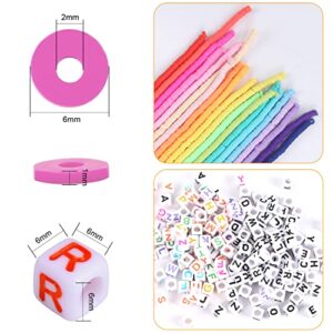 Clay Beads,6700 Pcs Colorful Flat Beads and Alphabet Beads for DIY Polymer Round Heishi Jewelry Making Beads for Necklace Earring Pendant and Bracelets Making (20 Strands 6mm)