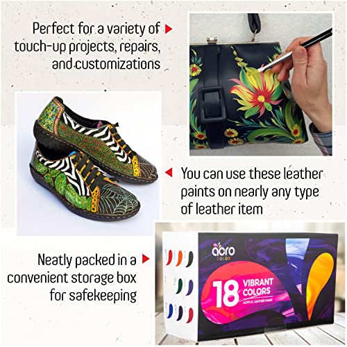 Acrylic Leather Paint for Shoes - 18 Color Acrylic Leather Paint Kit With 5 Paint Brushes (Deglazer and finisher not Included) - Great Repair Finisher For Shoes, Sneakers, Couches, Bags, Car Seats, Wallets, Jackets