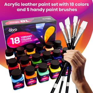 Acrylic Leather Paint for Shoes - 18 Color Acrylic Leather Paint Kit With 5 Paint Brushes (Deglazer and finisher not Included) - Great Repair Finisher For Shoes, Sneakers, Couches, Bags, Car Seats, Wallets, Jackets