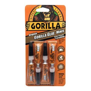 gorilla minis, original waterproof polyurethane glue, four 3 gram tubes, brown, (pack of 1)