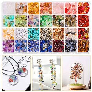 selizo Crystal Beads for Ring Making, 28 Colors Crystal Chips and Gemstone Beads for Jewelry Making, Crystal Ring Making Kit with Plastic Box for Jewelry Ring, Bracelets, Earring Making Supplies