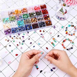 selizo Crystal Beads for Ring Making, 28 Colors Crystal Chips and Gemstone Beads for Jewelry Making, Crystal Ring Making Kit with Plastic Box for Jewelry Ring, Bracelets, Earring Making Supplies