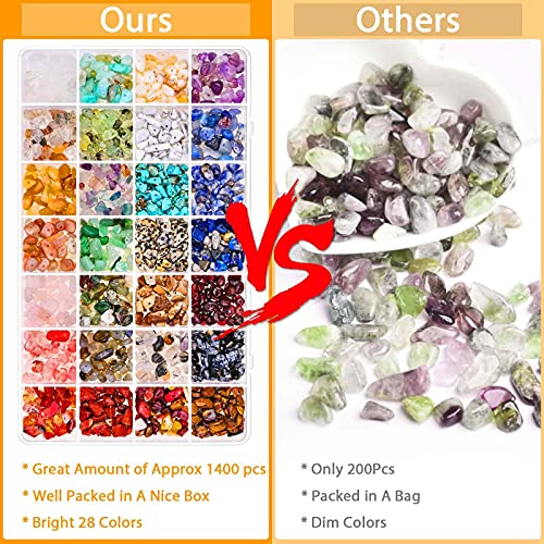 selizo Crystal Beads for Ring Making, 28 Colors Crystal Chips and Gemstone Beads for Jewelry Making, Crystal Ring Making Kit with Plastic Box for Jewelry Ring, Bracelets, Earring Making Supplies