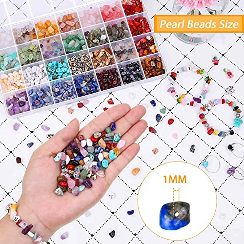 selizo Crystal Beads for Ring Making, 28 Colors Crystal Chips and Gemstone Beads for Jewelry Making, Crystal Ring Making Kit with Plastic Box for Jewelry Ring, Bracelets, Earring Making Supplies