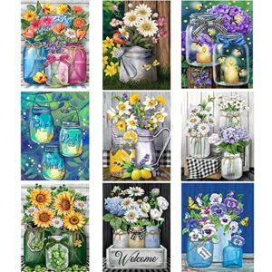 9 pack diamond painting，diy 5d diamond painting kits for adults and kids，diamond painting accessories, diamond art kits for adults full,12×16 inch