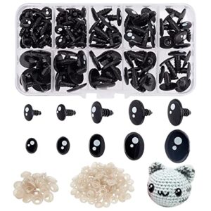 ph pandahall 200pcs kawaii safety eyes, 5 sizes craft eyes black stuffed animal eyes kawaii eyes with washers oval resin felt eyes for amigurumi puppet teddy bear crochet plush animal making