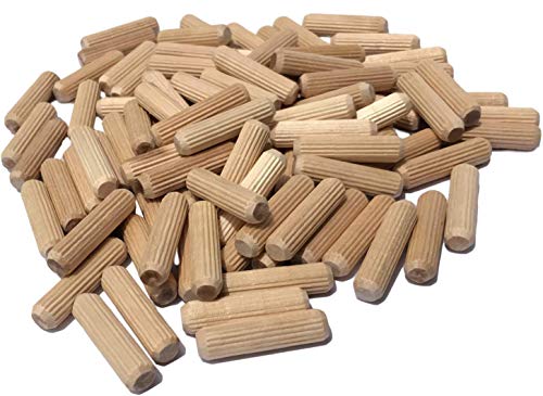 100 Pack 3/8" x 1 1/2" Wooden Dowel Pins Wood Kiln Dried Fluted and Beveled, Made of Hardwood