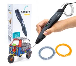 scrib3d advanced 3d printing pen with 20 feet of filament, stencil book, and project guide