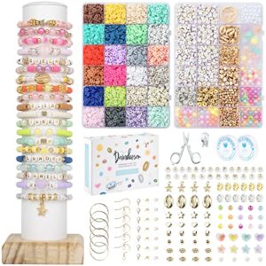 deinduser clay beads 2 boxes bracelet making kit – 24 colors polymer clay beads for bracelets making – jewelry making kit with gift pack – bracelet making kit for girls – heishi disc beads