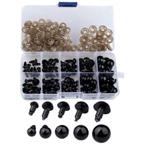 200 pcs 6-12 mm plastic safety eyes, black safety eyes doll making with washer for toy making diy crafts