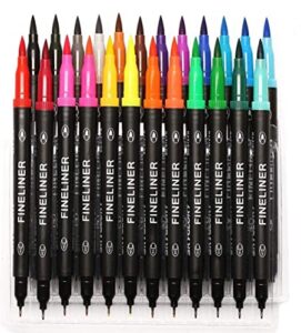 ebot dual markers brush pen, brush tips & colored fine point pen set for lettering writing coloring drawing,planner art supplier,24 colors