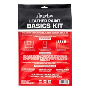 Angelus Leather Paint Kit- Basics Starter Kit Includes 5 Paints, Preparer Deglazer, & 5 Piece Paint Brush Set