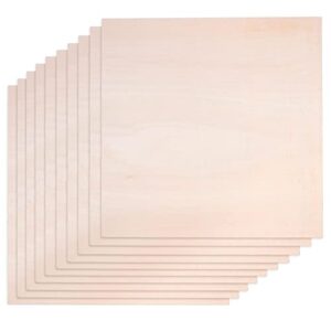 basswood sheets for crafts – 10 pack – 12 x 12 x 1/8 inch – 3mm thick plywood sheets with smooth surfaces – bass wood for laser cutting, wood burning, architectural models, staining, drawing