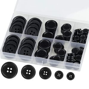 premium 100 pcs resin sewing buttons, eco-friendly 4-hole craft buttons, 5 sizes of black round mixed buttons suitable for sewing, diy and holiday decoration