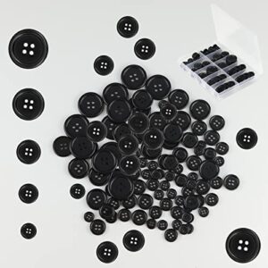 Premium 100 Pcs Resin Sewing Buttons, Eco-Friendly 4-Hole Craft Buttons, 5 Sizes of Black Round Mixed Buttons Suitable for Sewing, DIY and Holiday Decoration