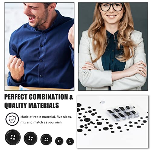 Premium 100 Pcs Resin Sewing Buttons, Eco-Friendly 4-Hole Craft Buttons, 5 Sizes of Black Round Mixed Buttons Suitable for Sewing, DIY and Holiday Decoration