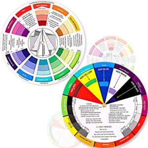 2 pieces color wheel, paint mixing learning guide art class teaching tool color wheels for makeup blending board chart color mixed guide mix colours (5.5 inch/ 14 cm)