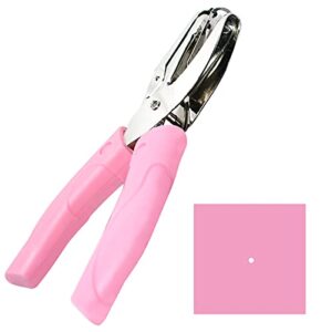 handheld hole paper punch puncher for craft paper tags clothing ticket diy scrapbook tool, with pink soft handheld grip (small circle 1/16 inch)