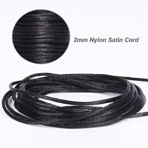 Tenn Well 2mm Satin Cord, 295 Feet Black Silky Rattail Nylon Cord for Jewelry Making, Macrame Bracelets, Necklaces, Beading, Arts and Crafts