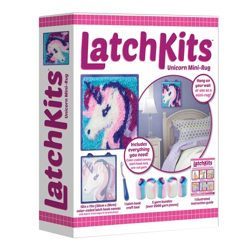 LatchKits – Unicorn Latch Hook Kit – Easy-to-Learn Craft Project – No Sewing Or Cutting – For Ages 6+