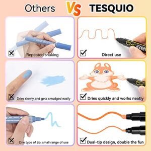 Tesquio 24 Colors Paint Markers Paint Pens, Dual Tip Acrylic Paint Pens, Ideal for Wood, Rock Painting, Canvas, Stone, Glass, Ceramic, DIY Crafts Making Art Supplies