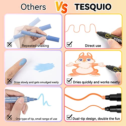 Tesquio 24 Colors Paint Markers Paint Pens, Dual Tip Acrylic Paint Pens, Ideal for Wood, Rock Painting, Canvas, Stone, Glass, Ceramic, DIY Crafts Making Art Supplies