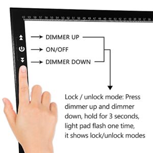 HSK A2 Artist tracing Light Box Copy Table,12V2A Adapter Power Dimmerable 5000 Lux Lock Button Artcraft Light Pad for Tatto Drawing, Sketching, Animation,Diamond Painting