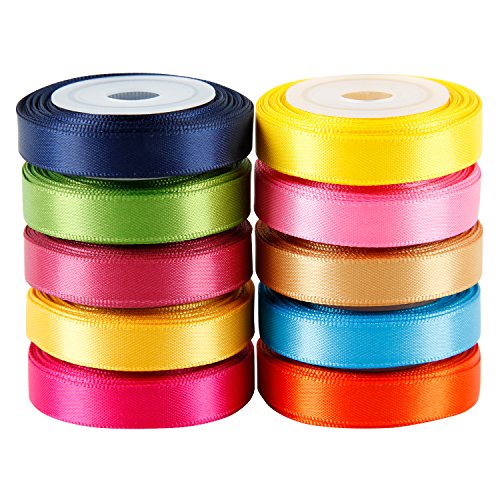 LaRibbons Solid Color Satin Ribbon Asst. #2 - 10 Colors 3/8" X 5 Yard Each Total 50 Yds Per Package