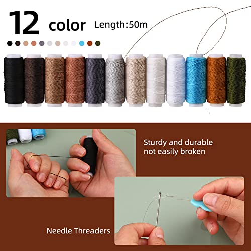 BAGERLA Upholstery Repair Kit, 48pcs Leather Sewing Kit with Upholstery Thread, Sewing Awl, Seam Ripper, Needles, Thimble Leather Stitching Kit for Carseat Carpet Shoes Backpack Repair DIY Crafting