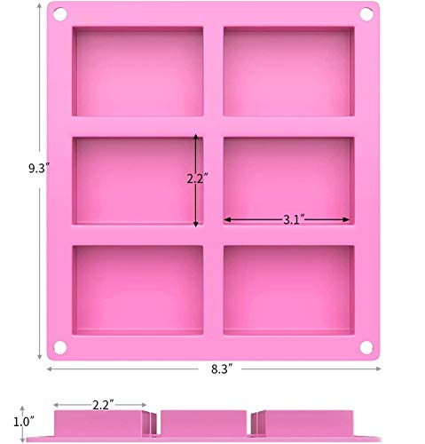 Silicone Soap Molds Set of 3, 6 Cavities DIY Handmade Soap Moulds - Cake Pan Molds for Baking, Biscuit Chocolate Mold, Silicone Soap Bar Mold for Homemade Craft, Ice Cube Tray, Pink