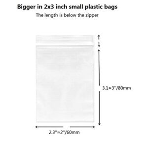 2''x 3'', (Pack of 100) Small Clear Poly Zipper Bags 2 Mil Reclosable Zipper Lock Storage Plastic Bag for Jewelry, Candy