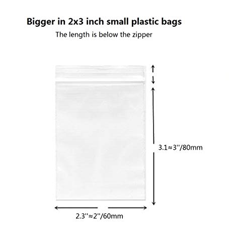 2''x 3'', (Pack of 100) Small Clear Poly Zipper Bags 2 Mil Reclosable Zipper Lock Storage Plastic Bag for Jewelry, Candy