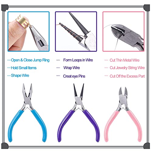 Jewelry Pliers, SONGIN 3 Pack Jewelry Pliers Set Tools Includes Needle Nose Pliers Round Nose Pliers Wire Cutters Chain Nose Pliers for Jewelry Making Repair, Wire Wrapping, Beading and Crafts