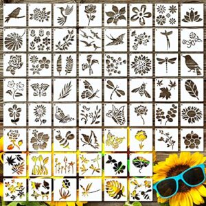 60 pieces stencil for painting reusable stencils wall stencil diy craft template paint stencils for painting on wood wall home decor(flowering plants)